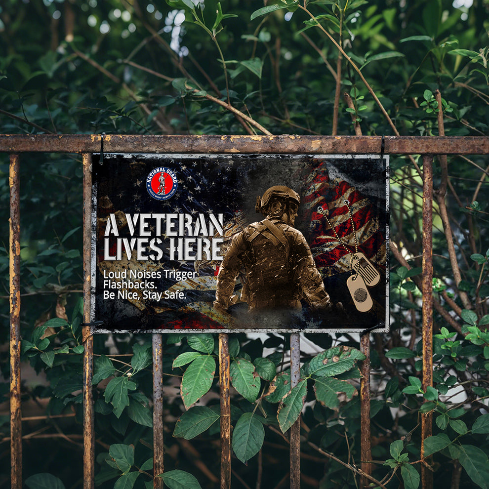 🛡️ Personalized Metal Door Sign – "A Veteran Lives Here" / "A Soldier ...