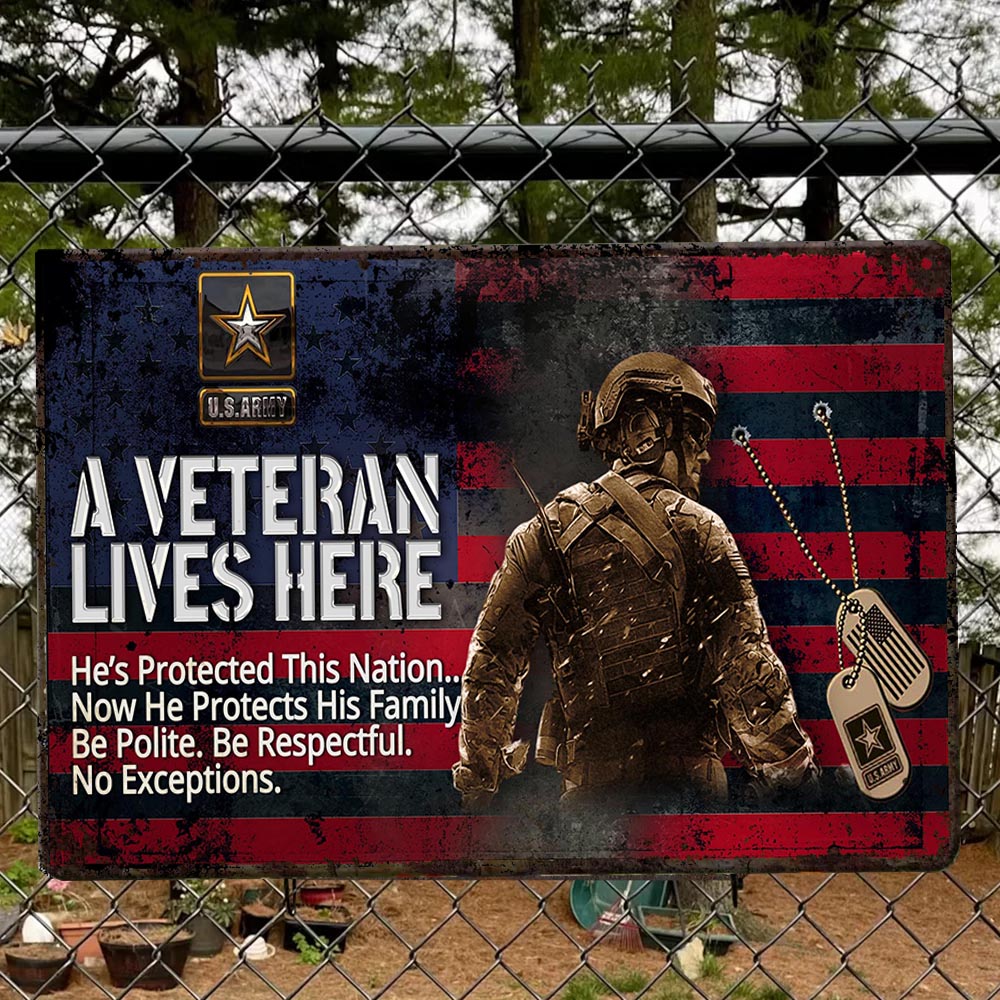 🛡️ Personalized Metal Door Sign – "A Veteran Lives Here" / "A Soldier ...